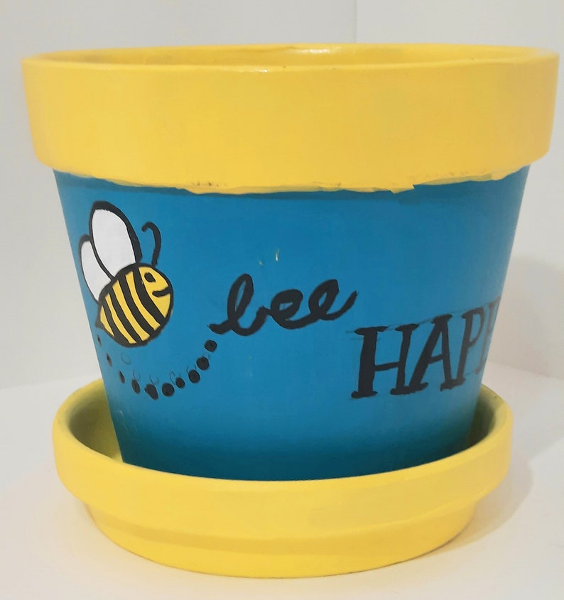 Bee Happy 5.5 Inch Painted Terra Cotta Pot - Etsy