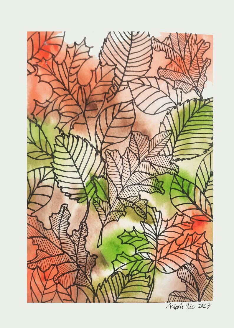 Autumn-green-zendoodle Watercolor Painting on Paper 9x12 - Etsy