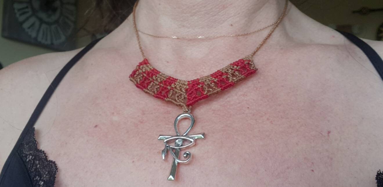 Eye of Horus Red and Bronze Micro-macrame Necklace - Etsy