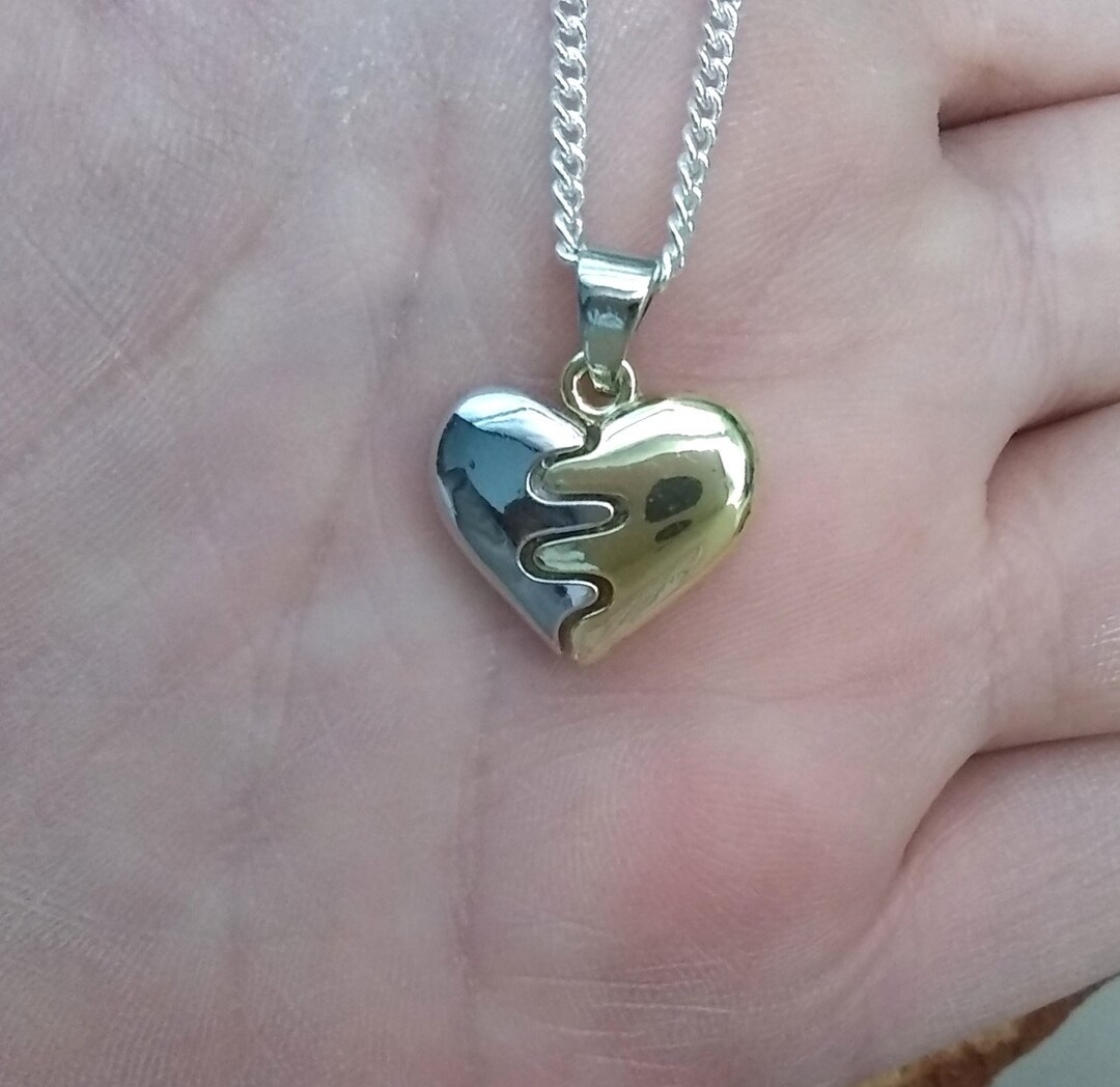 Gold and silver heart necklace - Etsy 日本