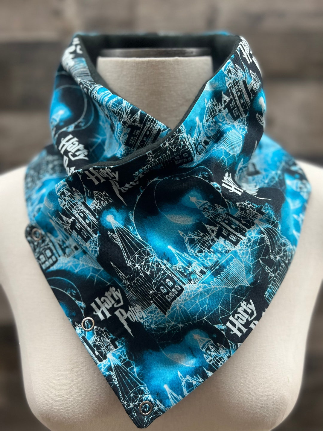 Blue Castle Wizard Print Cowl Neck Scarf With Snap Closure - Etsy