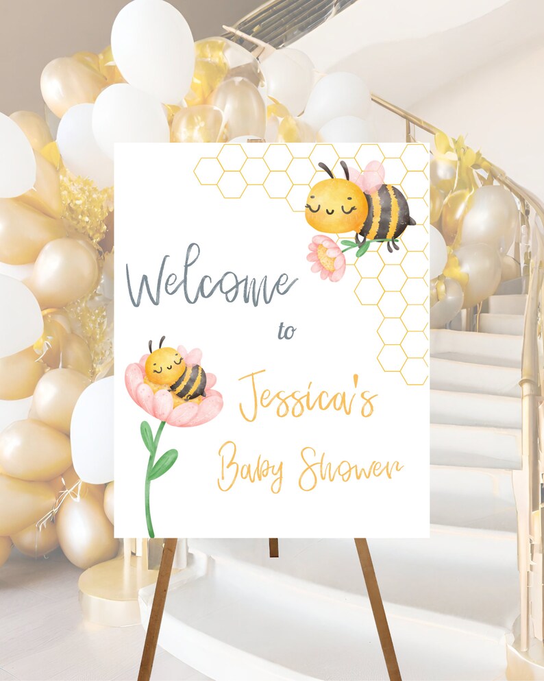 Editable Rustic Honey Bumble Bee Baby Shower Baby Sprinkle Welcome Sign ...