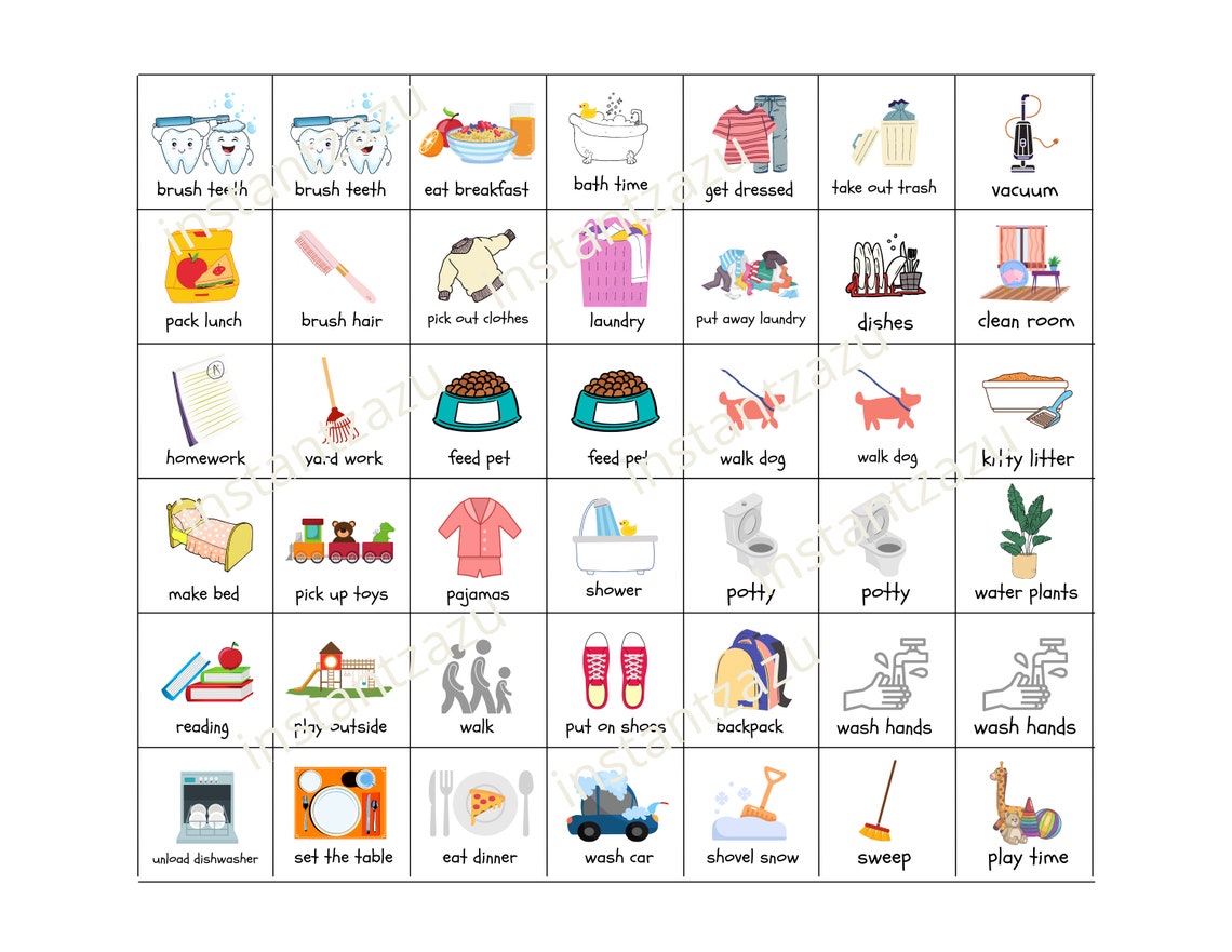 Printable Daily Routine Kids Daily Responsibilities Chart Daily Task ...