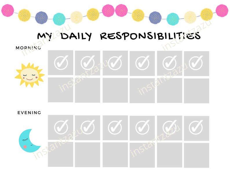 Printable Daily Routine Kids Daily Responsibilities Chart Daily Task ...