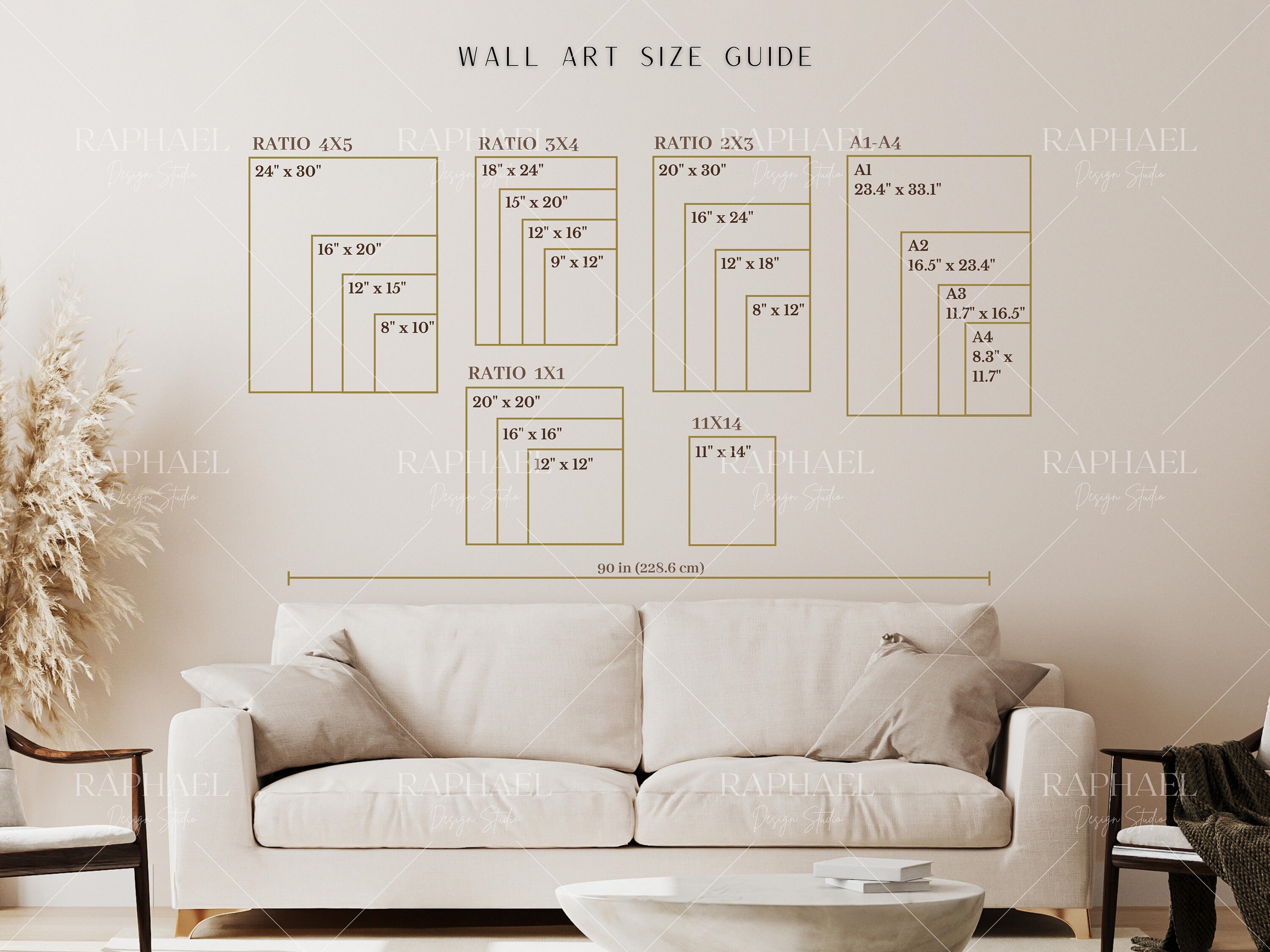 Set__vertical Horizontal Wall Art Size Guide SET Frame Size - Etsy