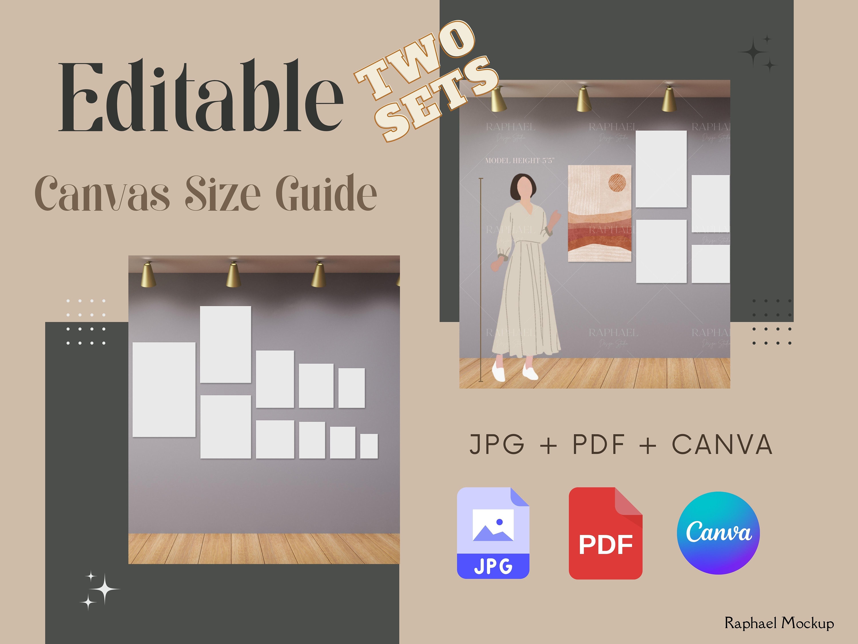 Two Set - Canvas Size Guide, JPG, PDF, Canva, Wall Art Size Guide ...
