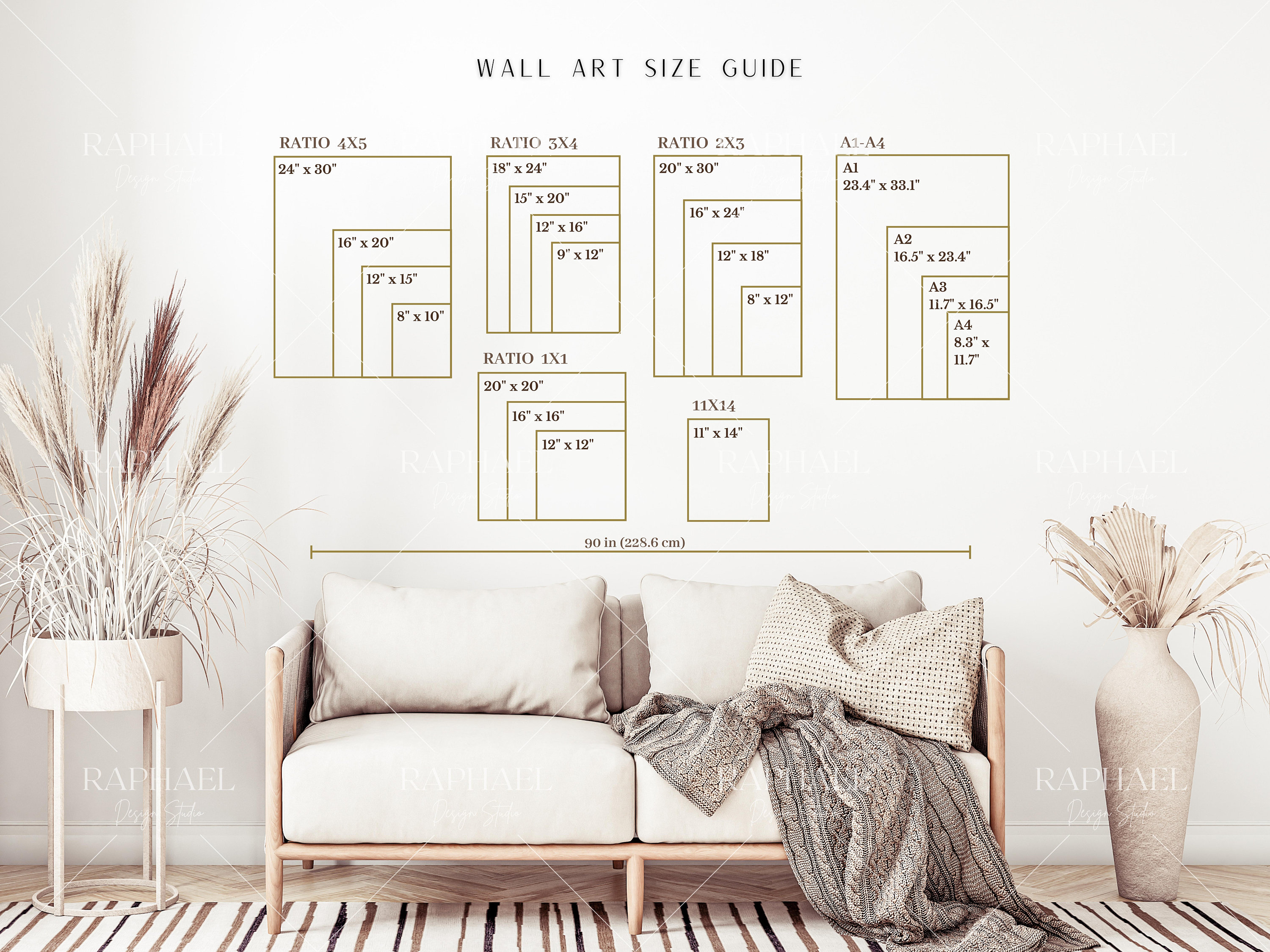 Wall Art Size Guide, Frame Size Guide, Print Size Guide, Poster Size Chart, Wall Display Guide ...