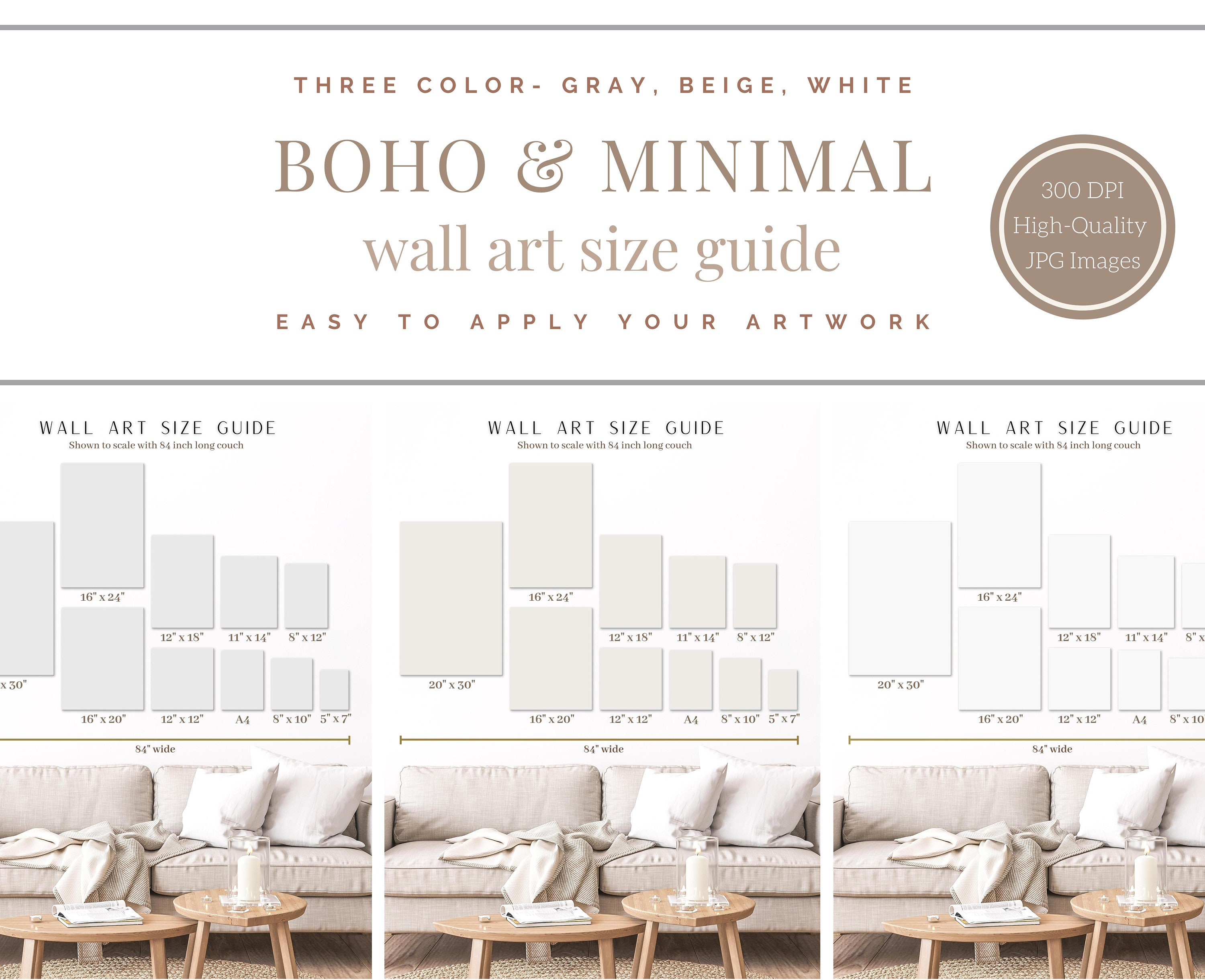 Three Neutral Color, Wall Art Size Guide, Frame Size Guide, Print Size ...