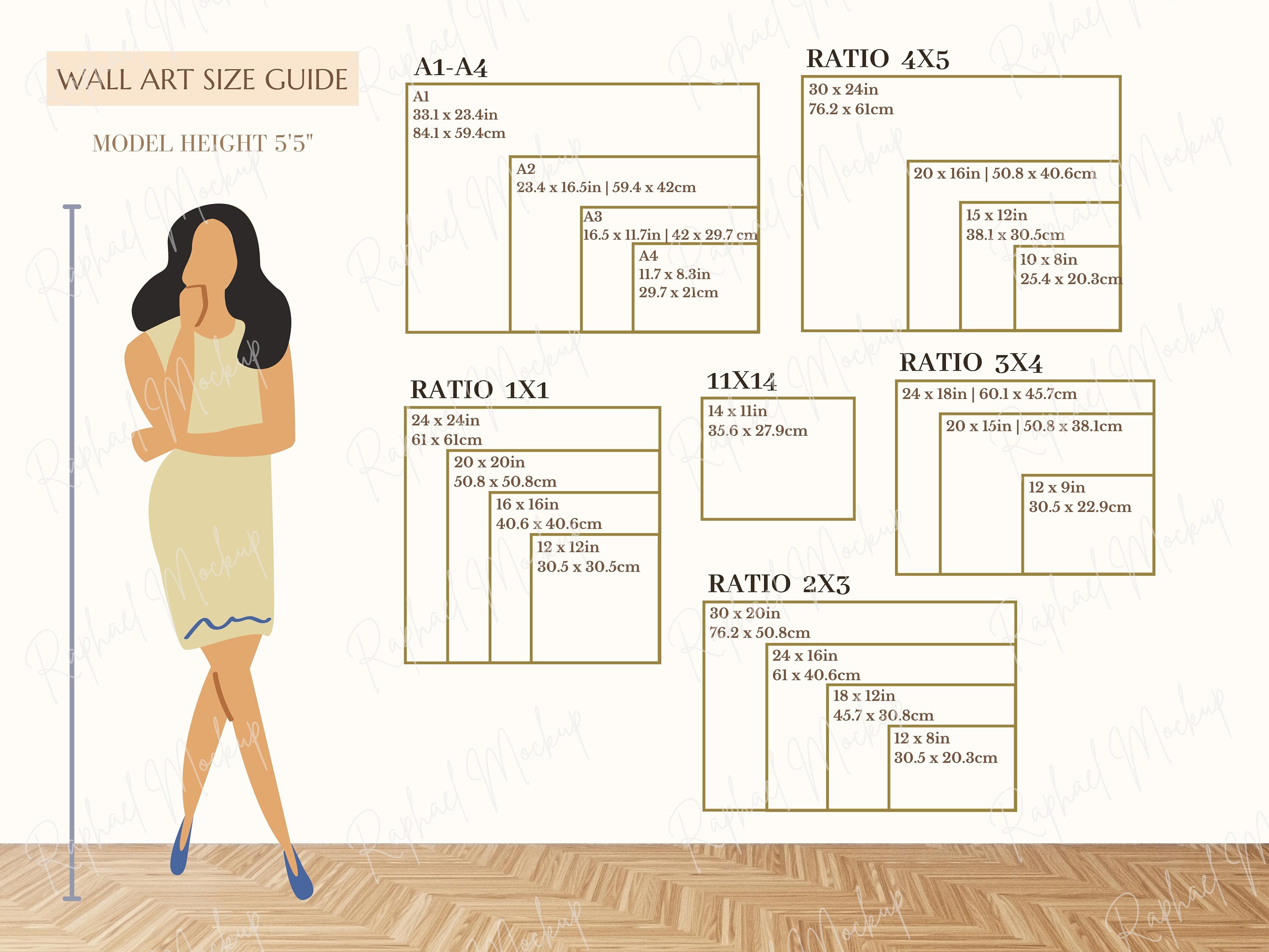 Set__vertical, Horizontal, Wall Art Size Guide, Frame Size Guide, Print ...