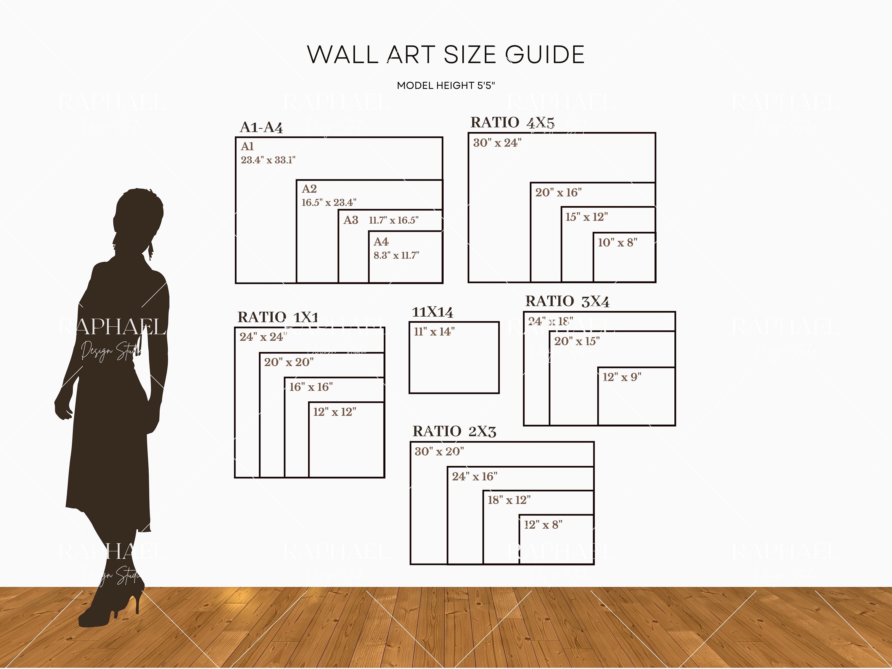 Minimal__set__vertical, Horizontal, Wall Art Size Guide SET, Frame Size ...