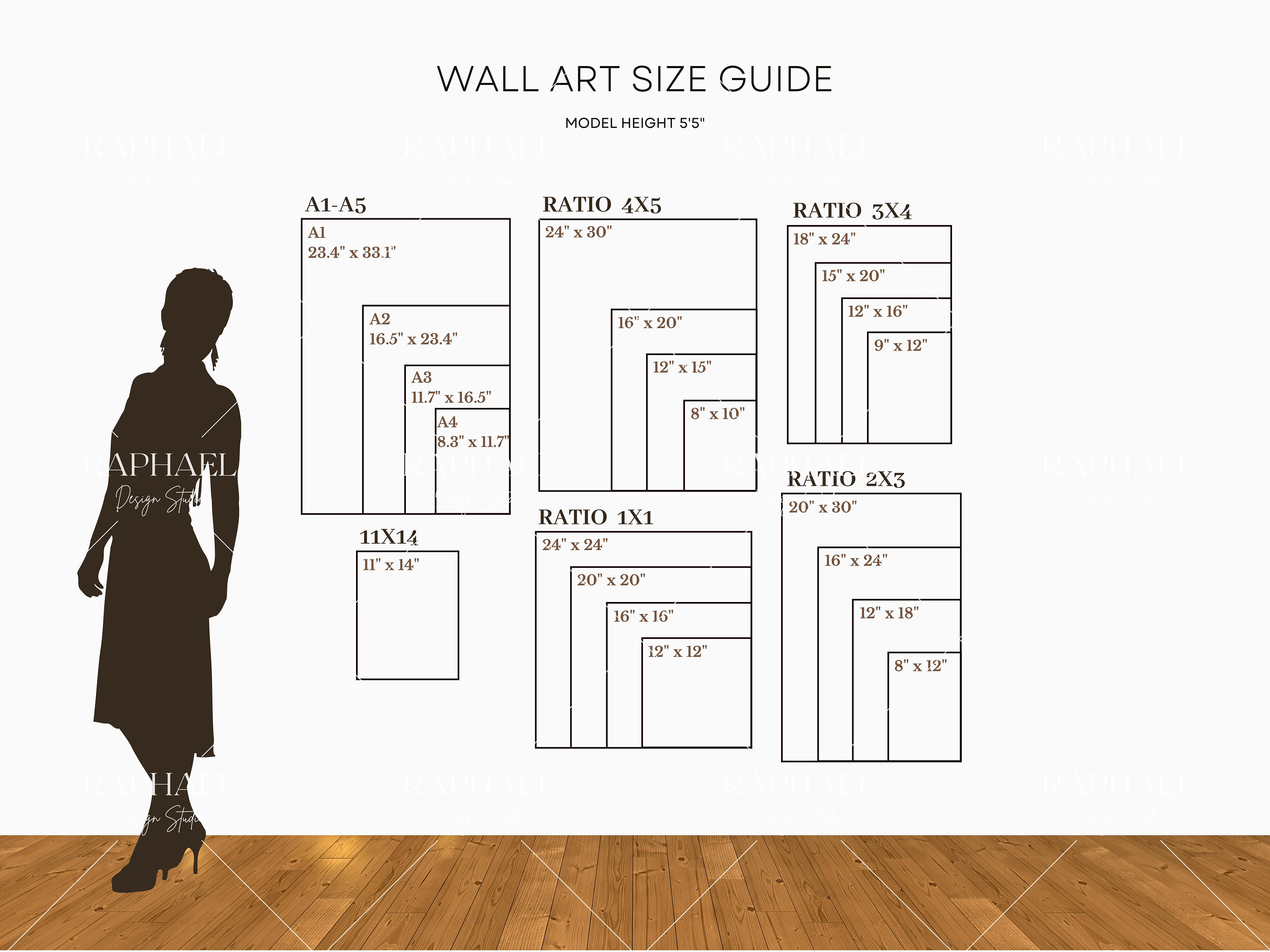 Minimal__set__vertical, Horizontal, Wall Art Size Guide SET, Frame Size ...