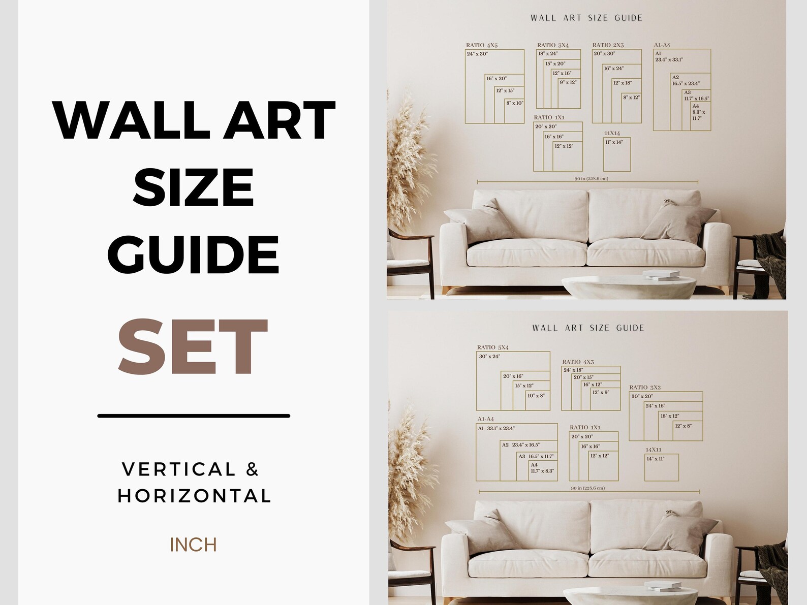 Set__vertical, Horizontal, Wall Art Size Guide SET, Frame Size Guide ...