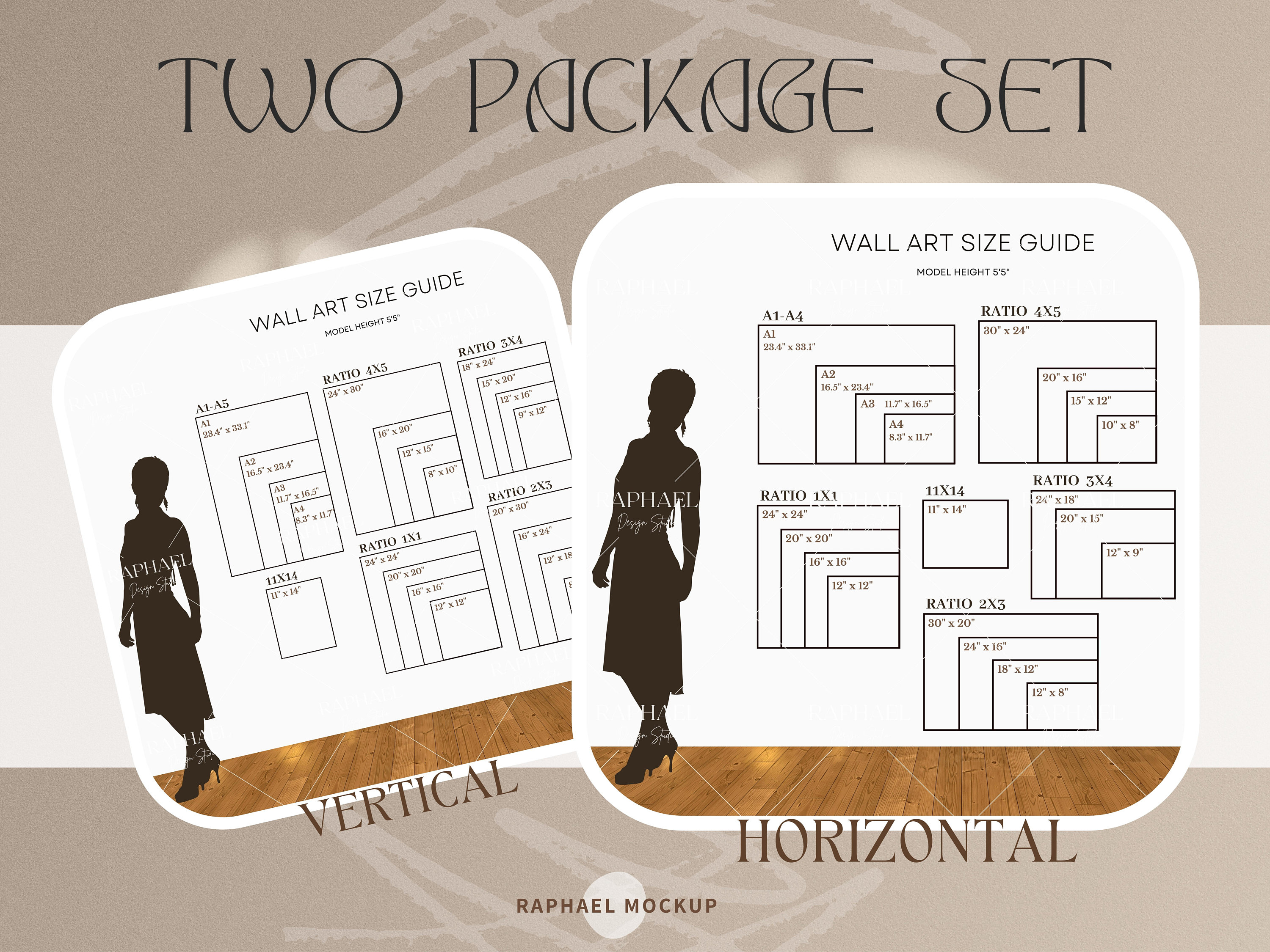 Minimal__set__vertical, Horizontal, Wall Art Size Guide SET, Frame Size ...