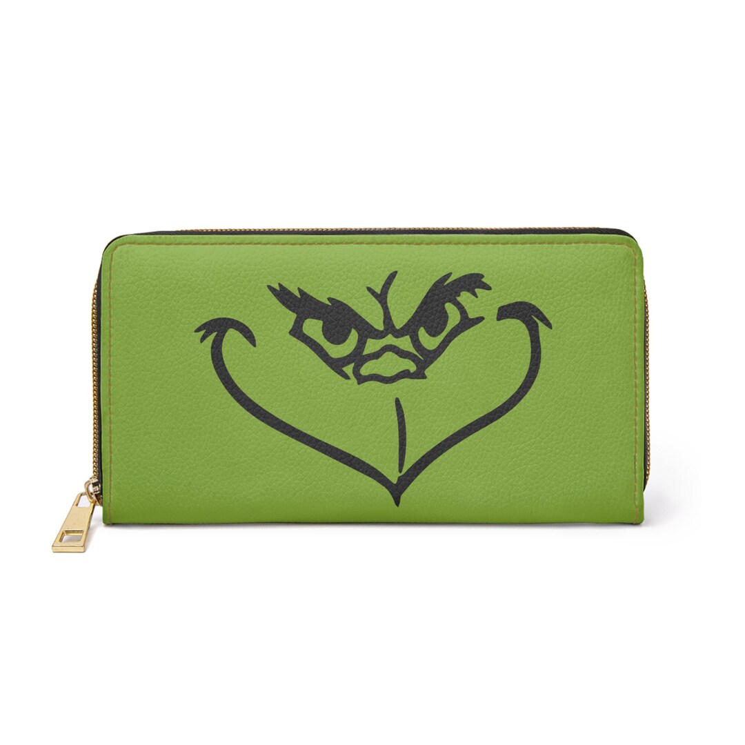 Christmas Grinch Faux Leather Zipper Wallet, Holiday Card Holder - Etsy