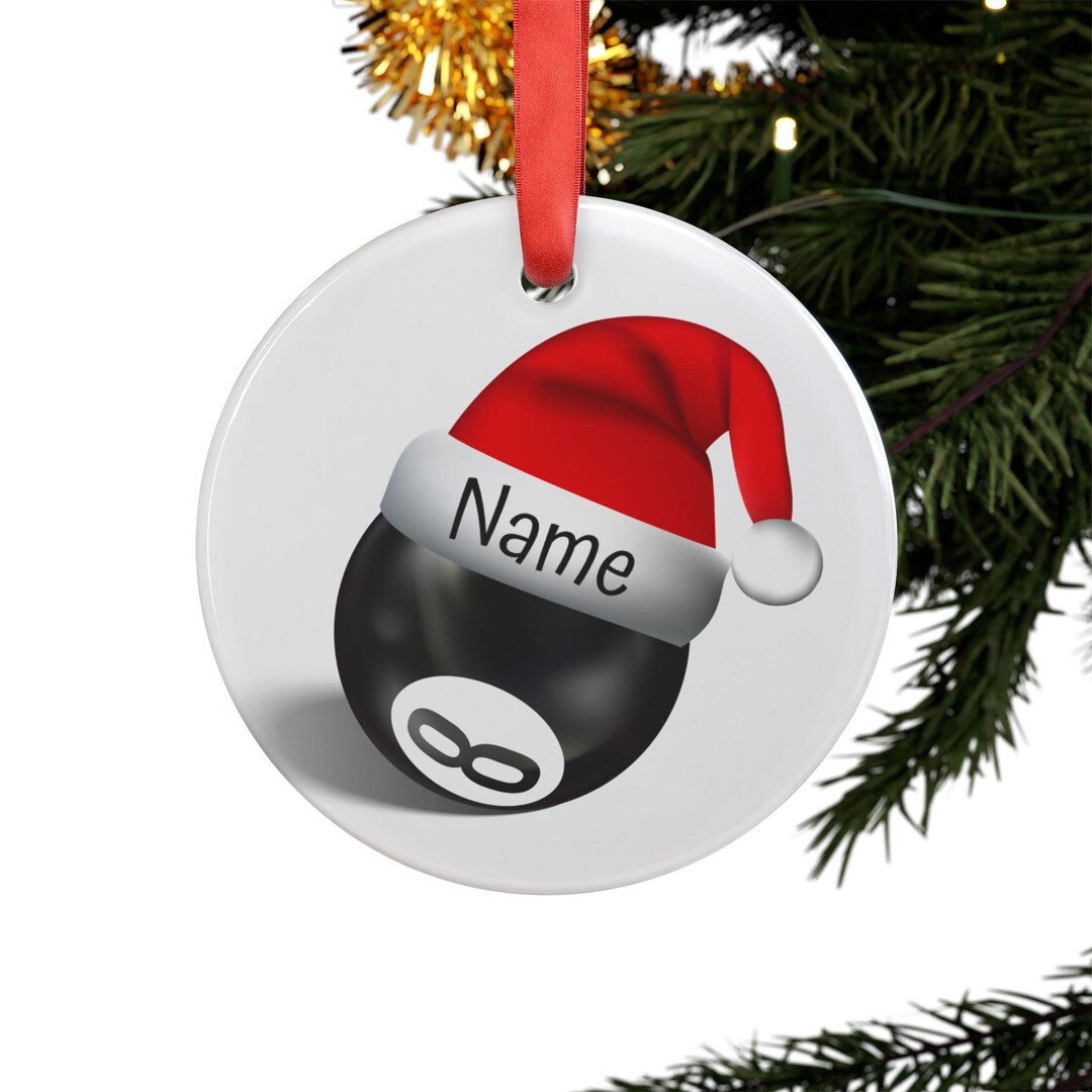 Eight Ball Personalized Christmas Acrylic Ornament With Ribbon ...