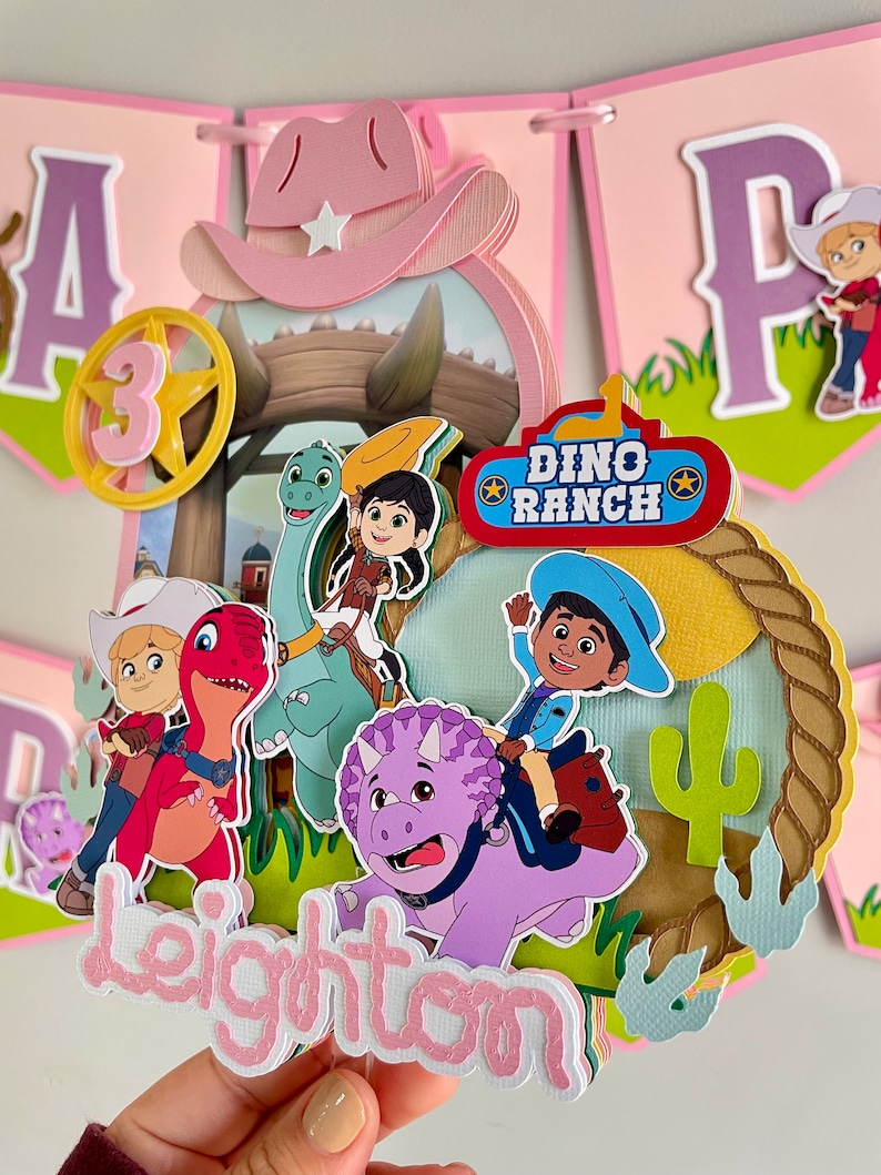 Dino Ranch Cake Topper for Girls, Pink Dino Ranch Topper Decor, Dino ...