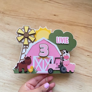 Girl Farm Cake Topper, Pink Barn Cake Topper, Girl Pink Farm Party ...