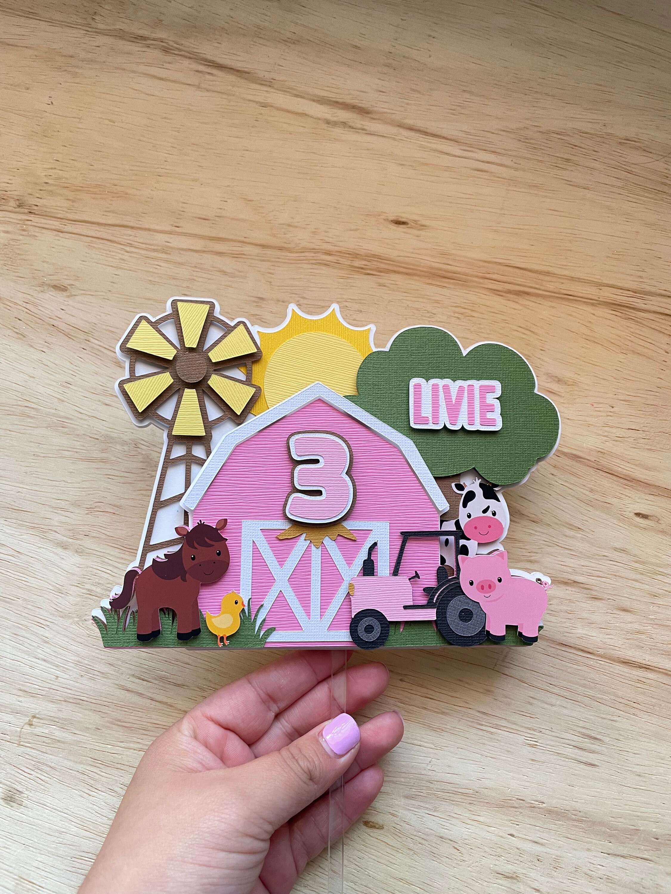 Girl Farm Cake Topper, Pink Barn Cake Topper, Girl Pink Farm Party ...