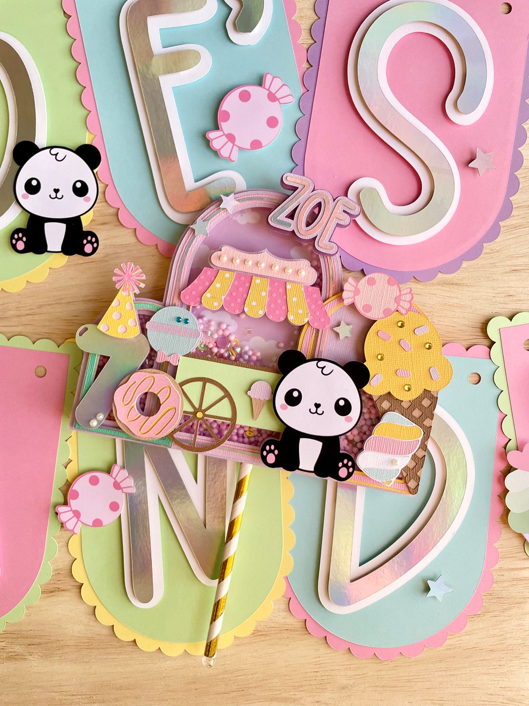 Panda Cake Topper, Candy Land Cake Topper, Panda and Candy Party Decor ...
