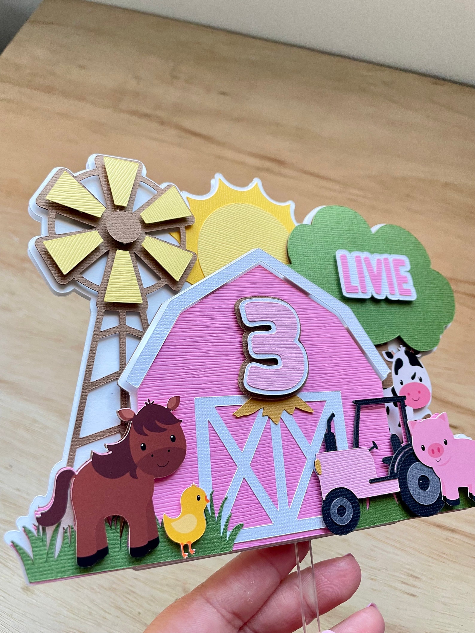 Girl Farm Cake Topper, Pink Barn Cake Topper, Girl Pink Farm Party ...