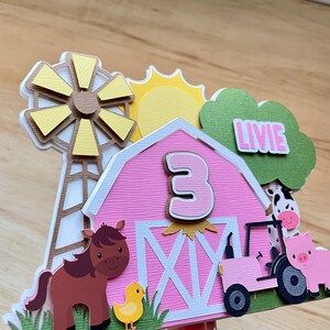 Girl Farm Cake Topper, Pink Barn Cake Topper, Girl Pink Farm Party ...