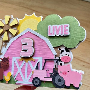 Girl Farm Cake Topper, Pink Barn Cake Topper, Girl Pink Farm Party ...