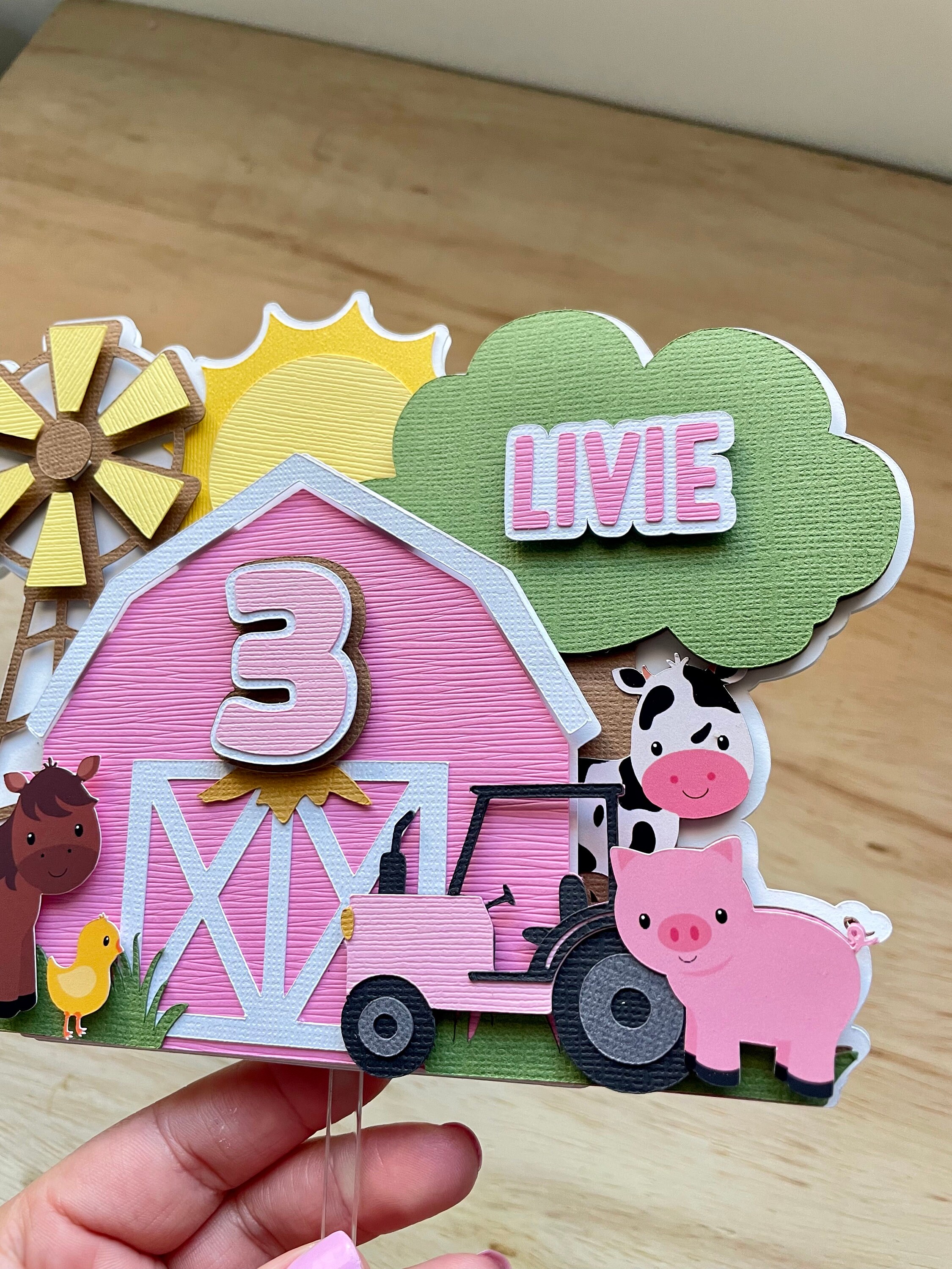 Girl Farm Cake Topper, Pink Barn Cake Topper, Girl Pink Farm Party ...