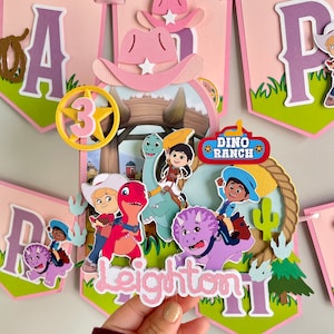 Dino Ranch Cake Topper for Girls, Pink Dino Ranch Topper Decor, Dino ...