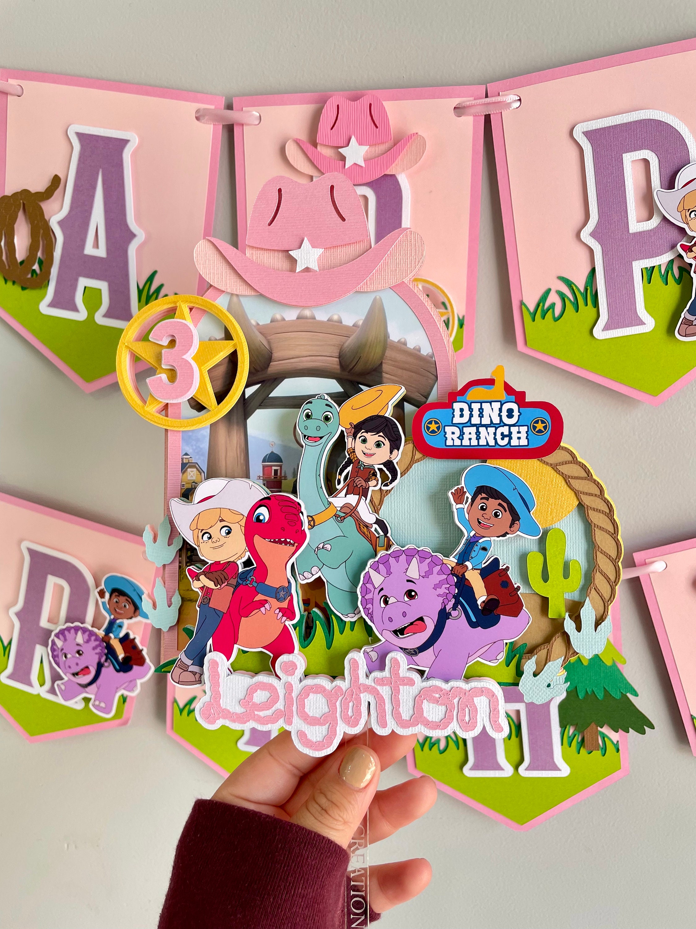 Dino Ranch Cake Topper for Girls, Pink Dino Ranch Topper Decor, Dino ...