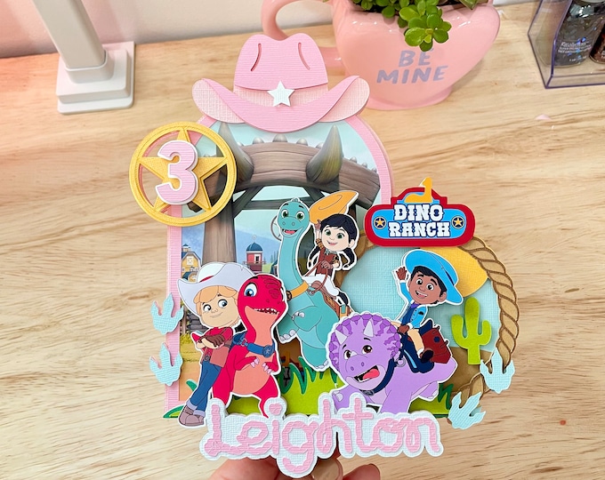 Dino Ranch Cake Topper for Girls, Pink Dino Ranch Topper Decor, Dino ...