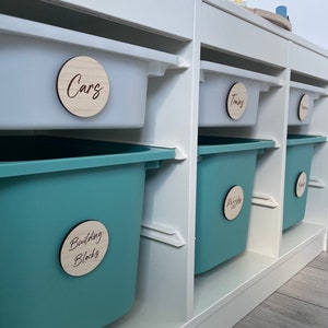 Wooden Circle Toy Box Storage Labels, Playroom, Nursery, Ikea Trofast ...