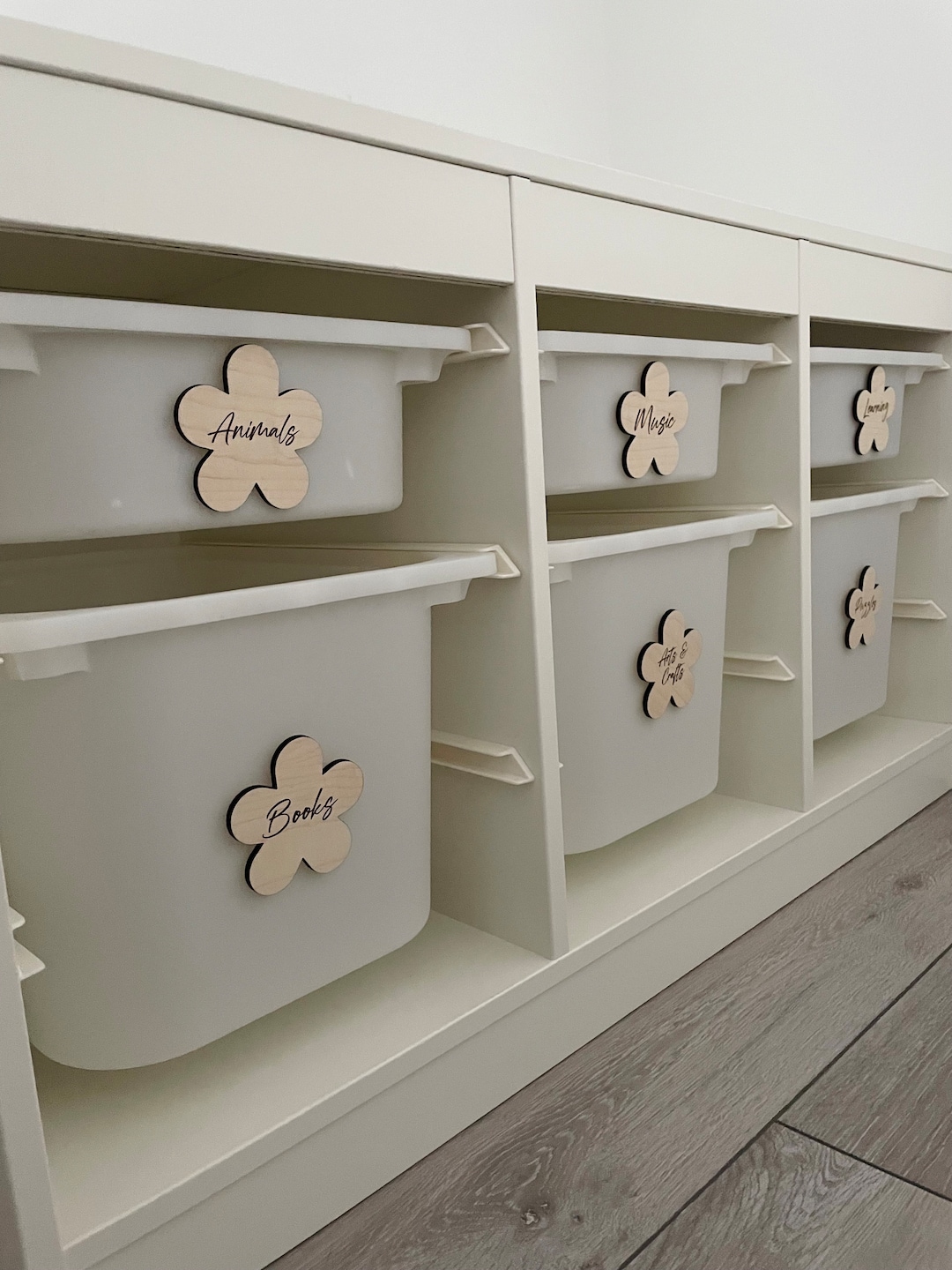 Wooden Flower Toy Box Storage Labels, Playroom, Nursery, Ikea Trofast ...