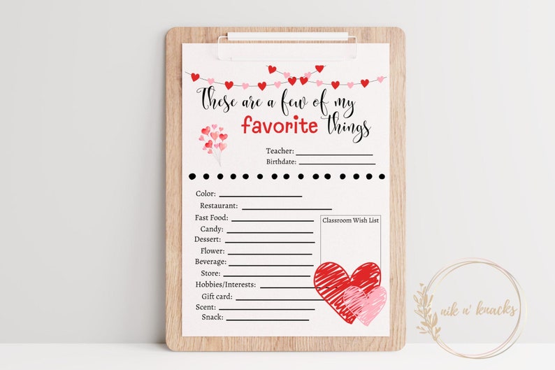 Teacher Favorite Things List. All About My Teacher. Teacher Gift Ideas ...