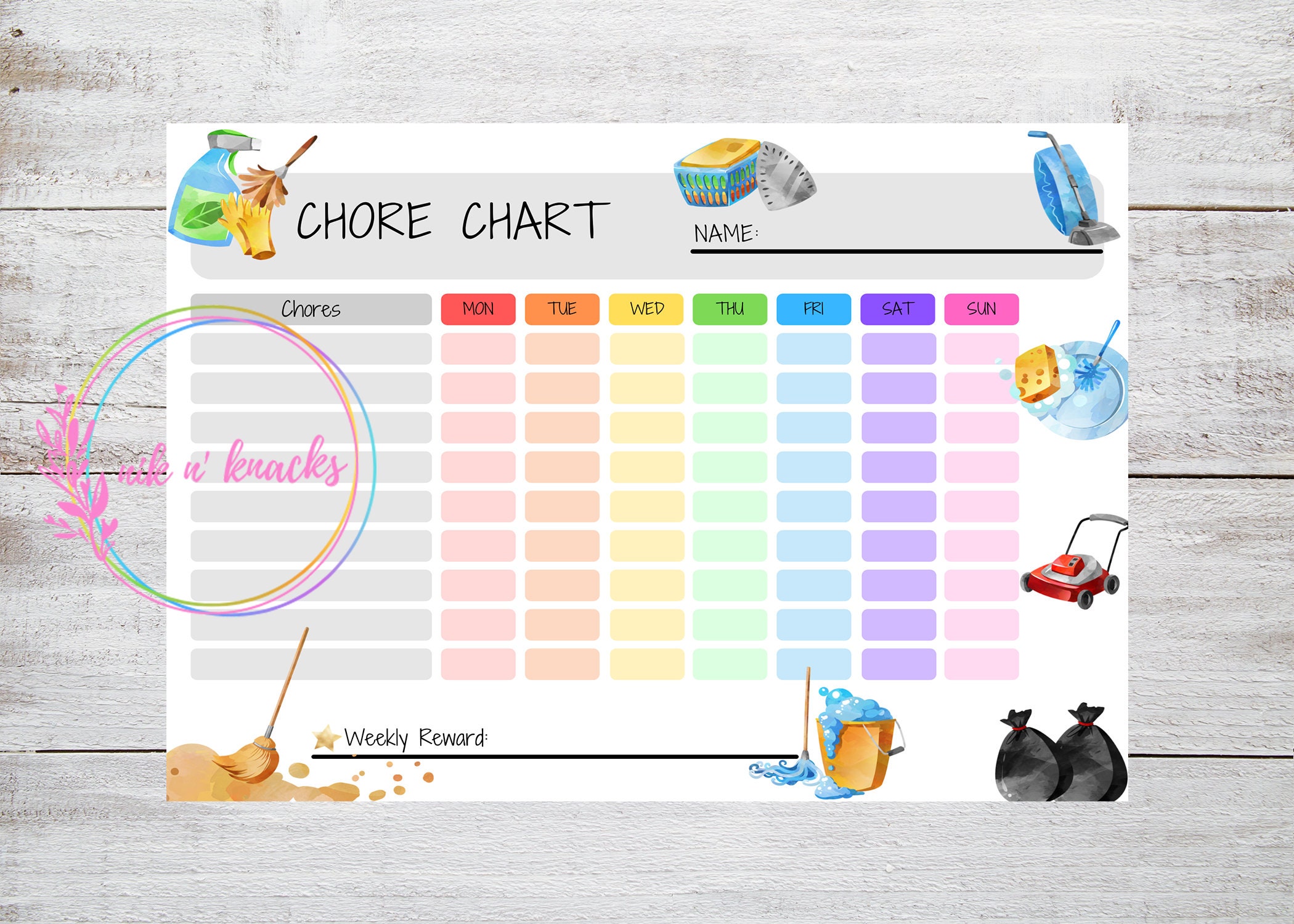 EDITABLE Kids Chore Chart. Printable. Instant Download - Etsy
