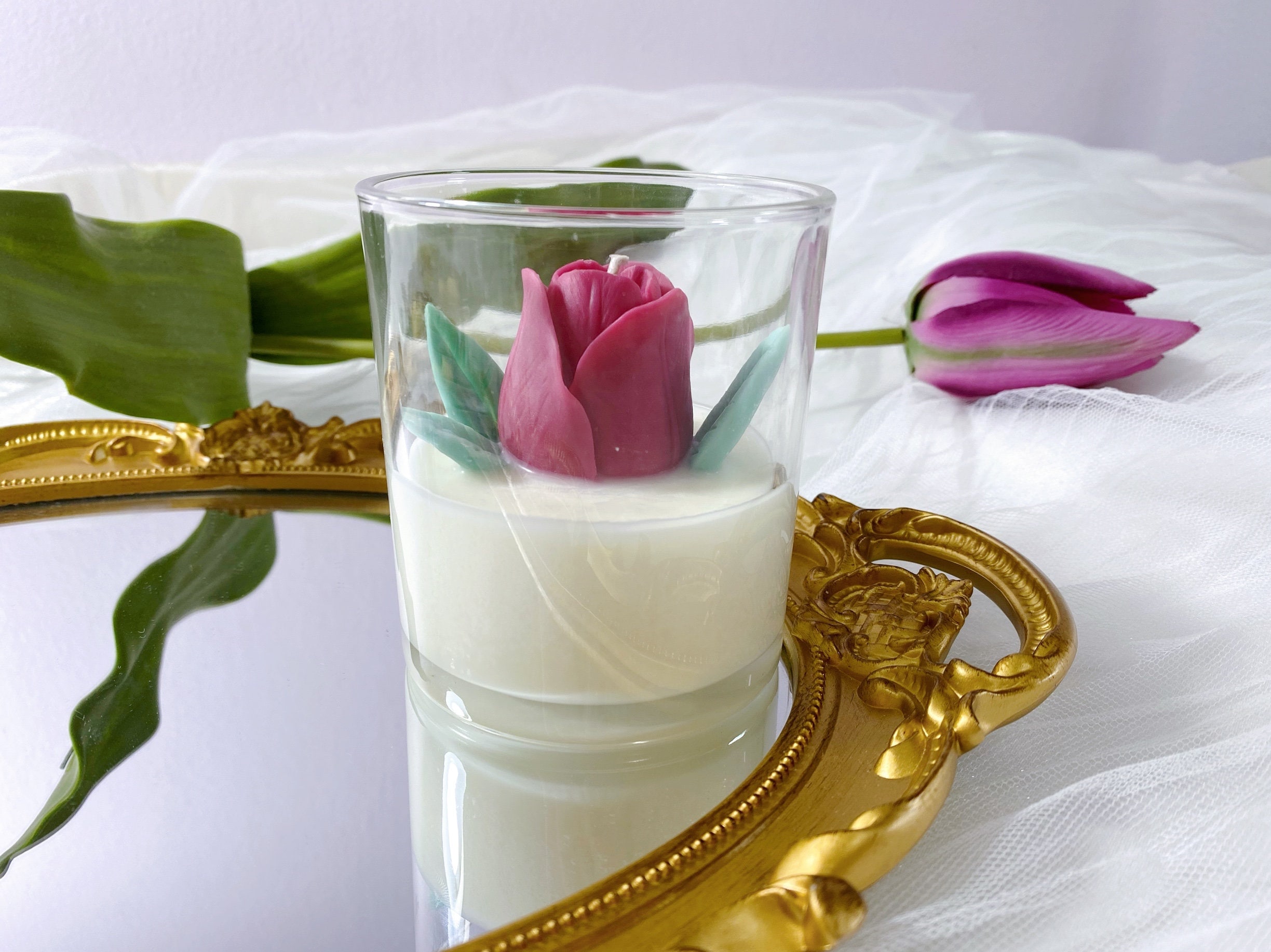 Flower Candle, Handmade Soy Container Candle With Bamboo Lid, Floral ...
