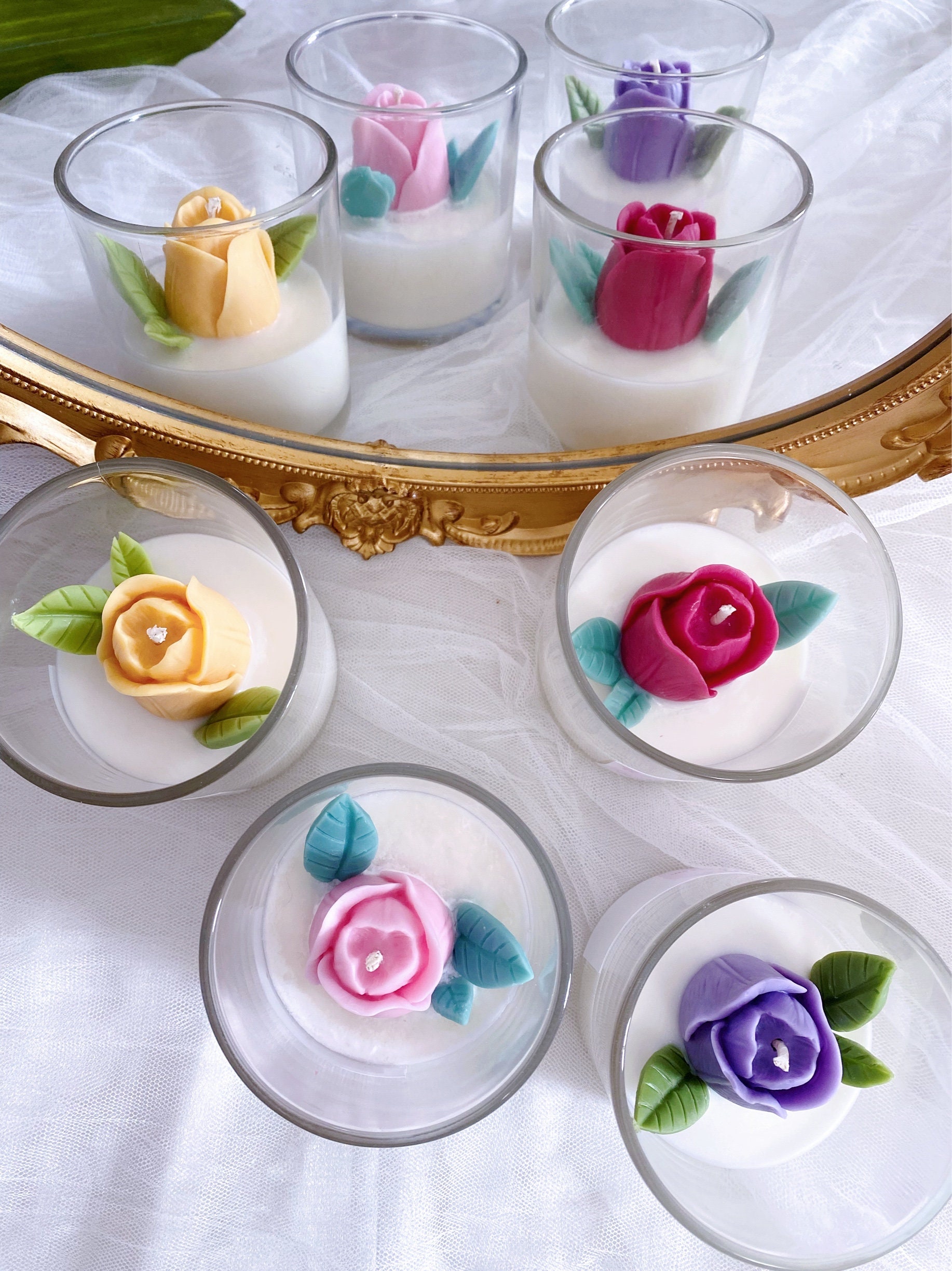 Flower Candle, Handmade Soy Container Candle With Bamboo Lid, Floral ...