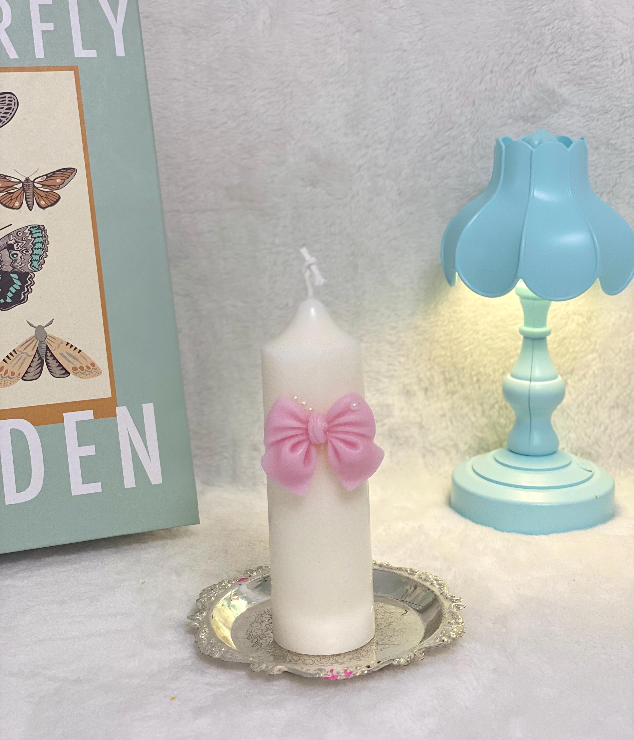 Classic Pillar Candle With Pink Bow Accent, Romantic Decorative Candle ...