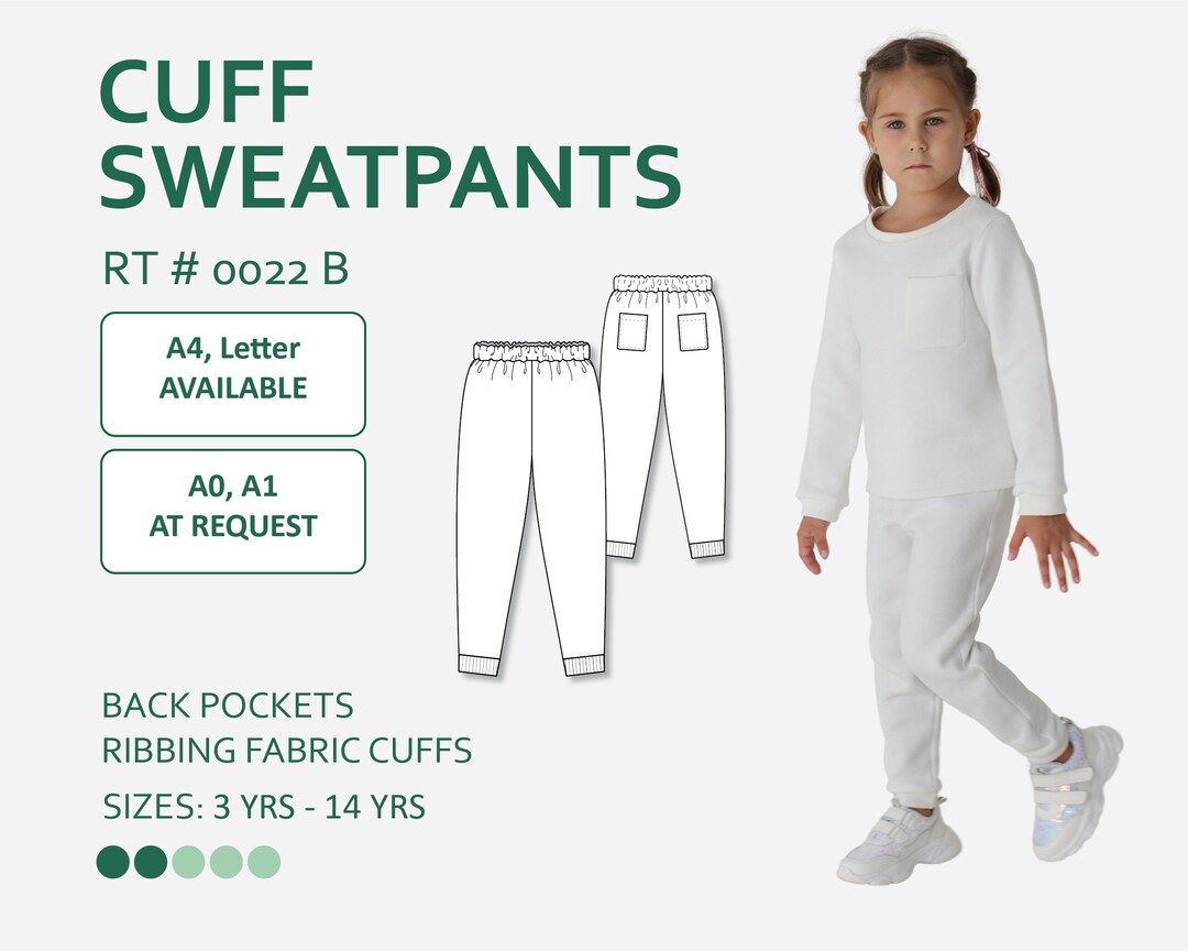 Kids' Sweatpants With Cuffs and Back Pockets Sewing Pattern PDF With ...