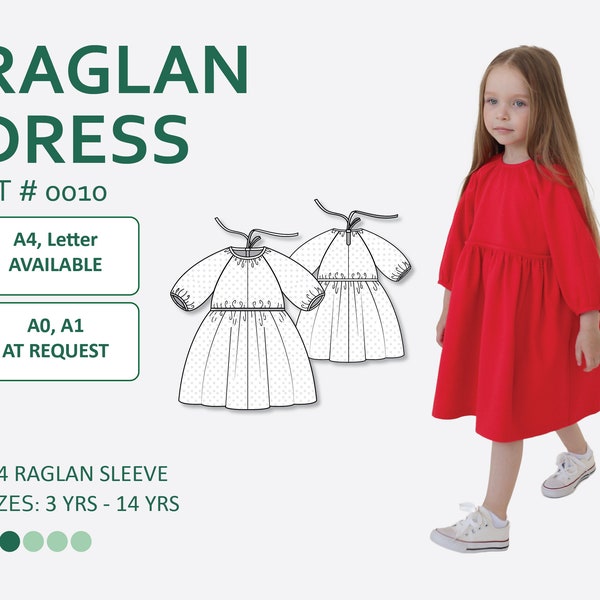 Girls Raglan Sleeve Dress Pattern - Etsy