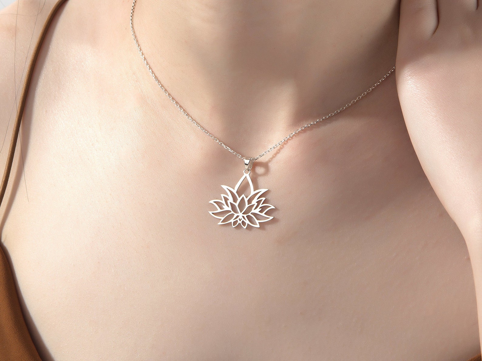 Dainty Silver Lotus Necklace 14K Gold Lotus Pendants Flower - Etsy