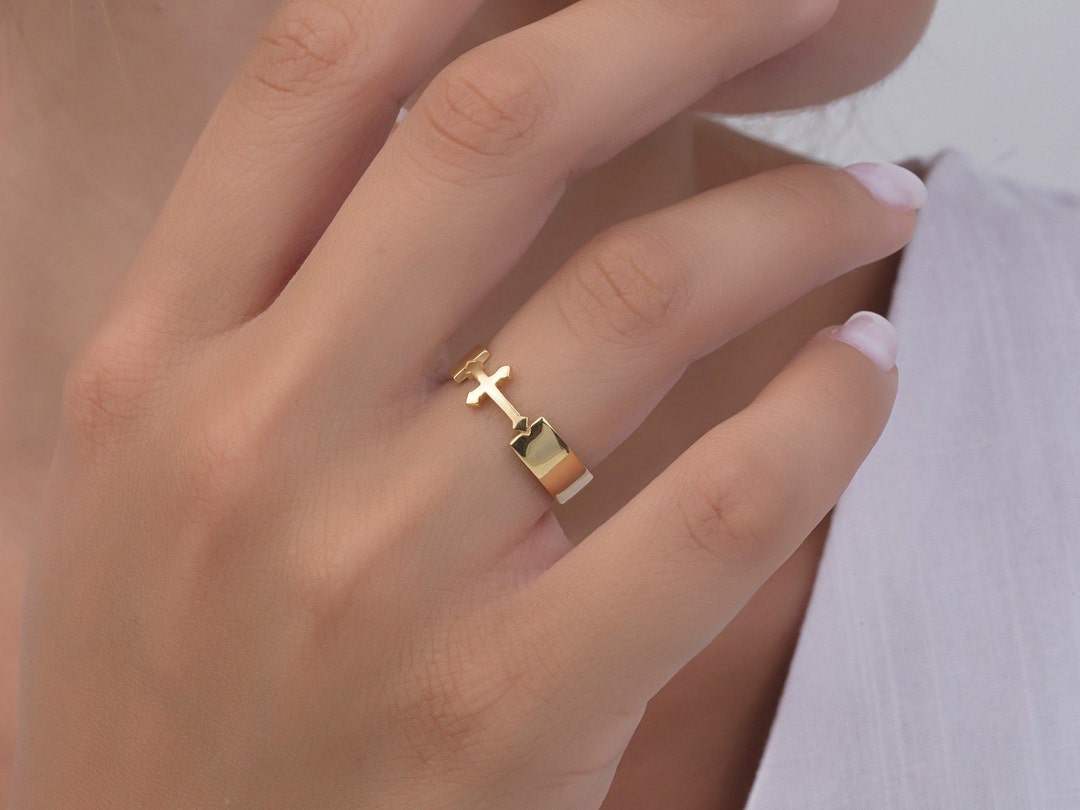 14K Gold Cross Rings for Women, Sterling Silver Dainty Cross Rings ...