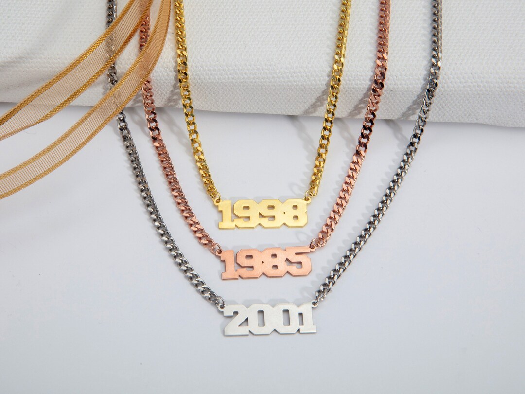 Silver Child's Birth Date Necklaces for Mom, 14K Gold Lucky Number Curb ...