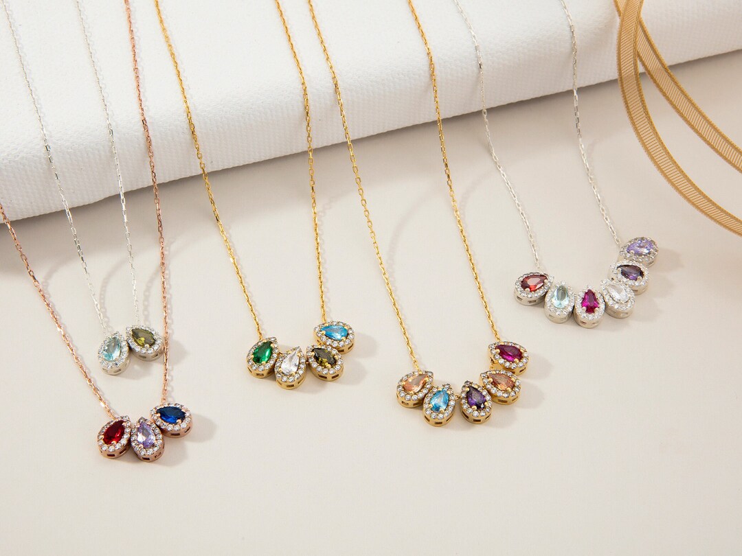 14K Gold Pear Birthstone Necklaces, Personalized Jewelry, Custom Made ...
