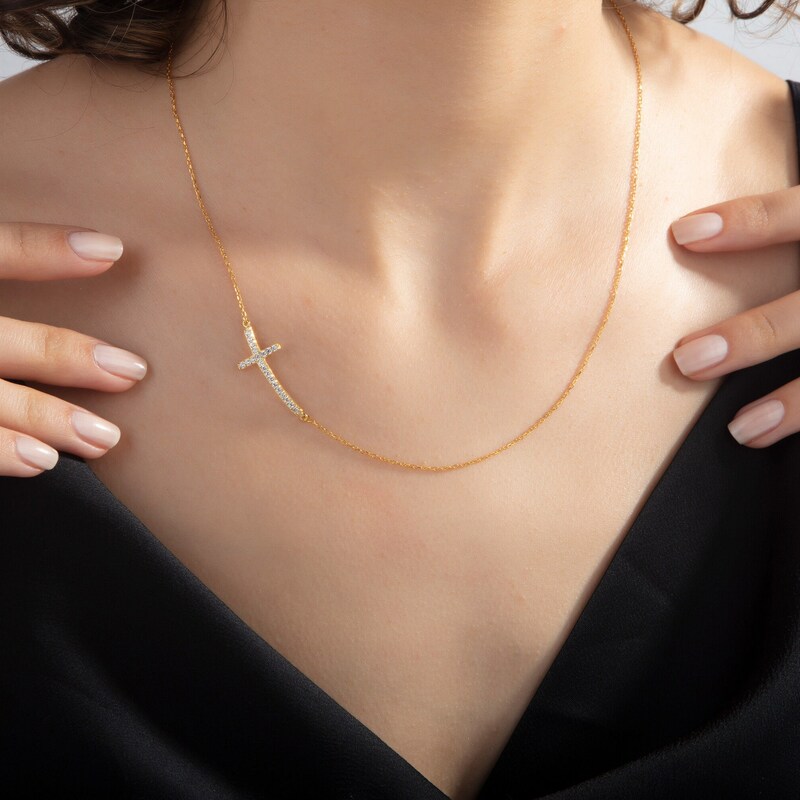 Sideways Cross Necklace - Etsy