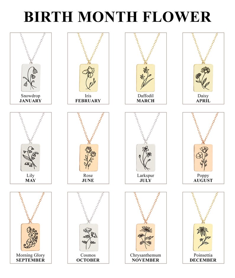 Sterling Silver Birth Flower Necklace Birth Flower Jewelry - Etsy