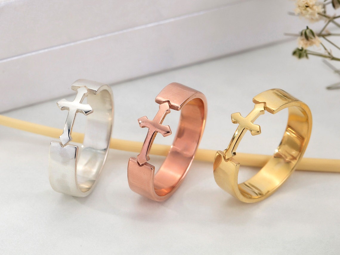 Dainty 14K Gold Cross Ring, Religious Jewelry Gift - Etsy