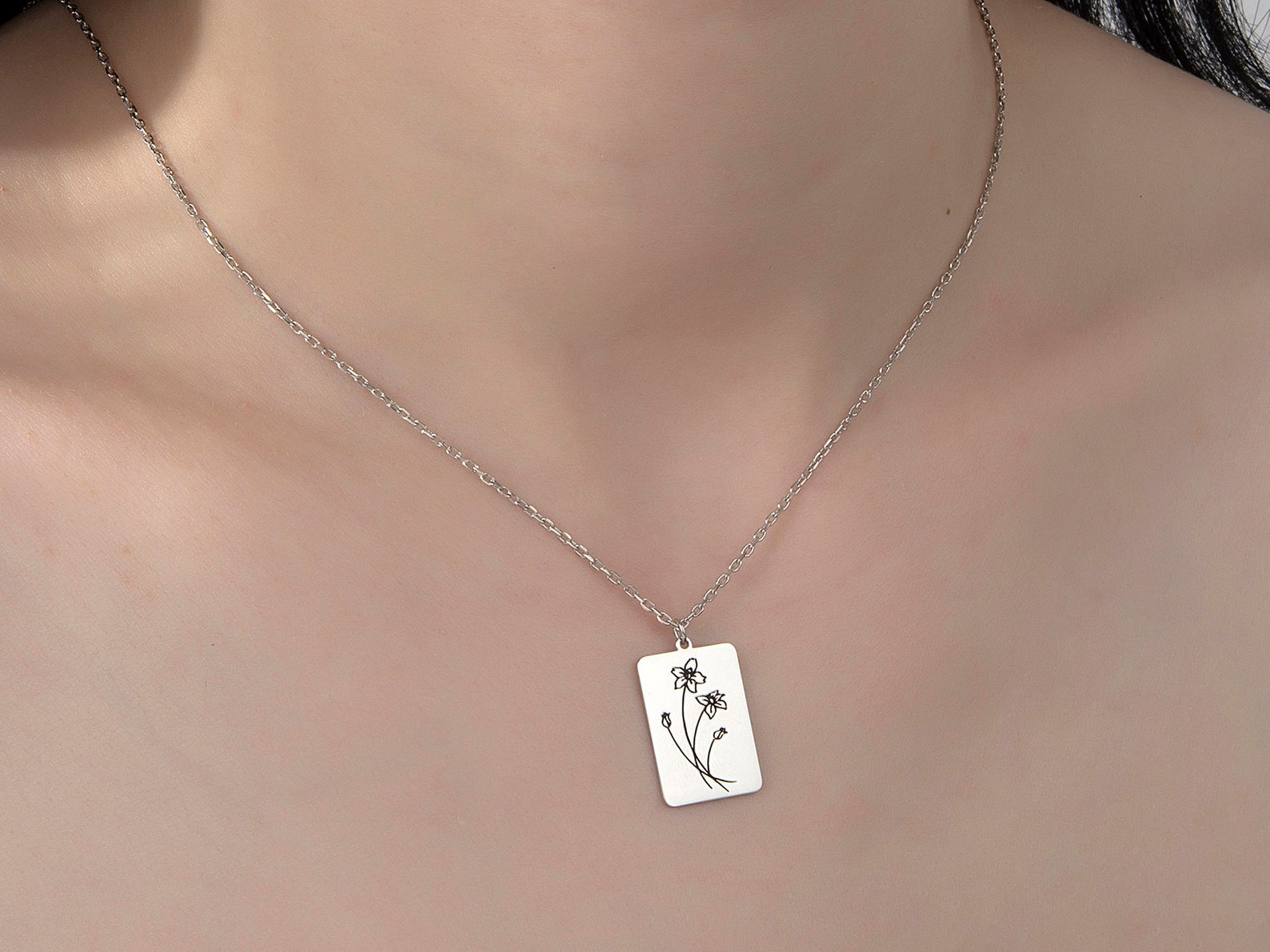 Sterling Silver Birth Flower Necklace Birth Flower Jewelry - Etsy