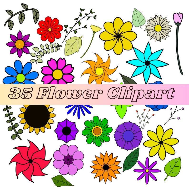 35 Flower Clip Art Set, Vibrant Colorful Flower,party Decoration ...