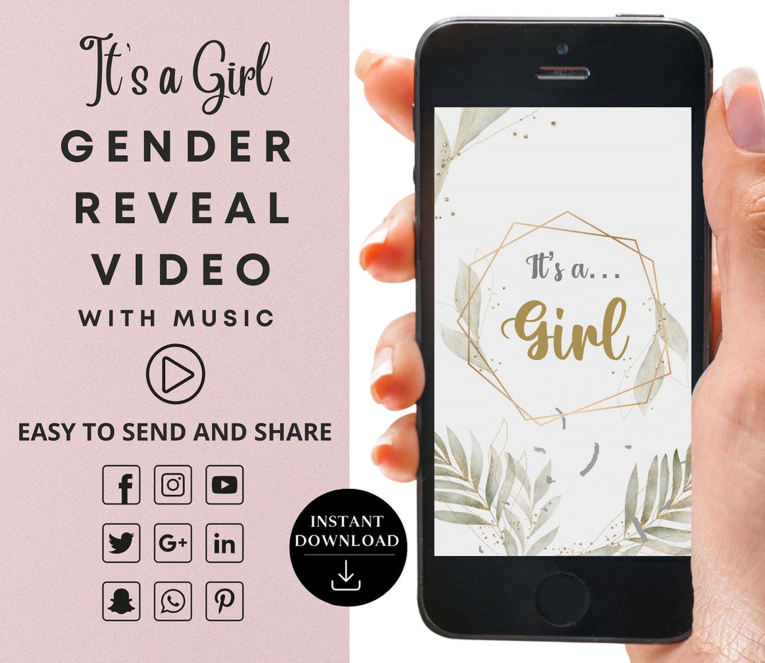Gender Reveal Video It's a Girl Digital Announcement - Etsy