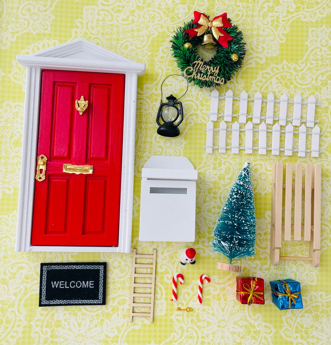 16 Pcs Christmas Elf Door, Tiny Outdoor Xmas Decoration, Wooden ...